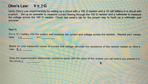 Solved Ohm S Law V 10 Verify Ohm S Law Experimentally By Chegg Com