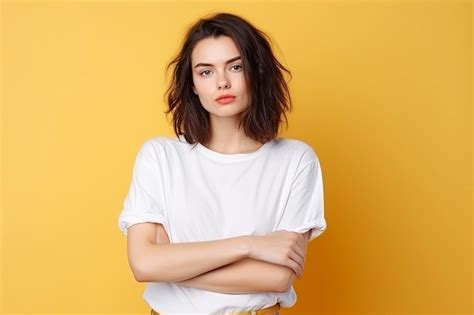 Premium Ai Image Portrait Of A Thoughtful Young Casual Girl Wearing A