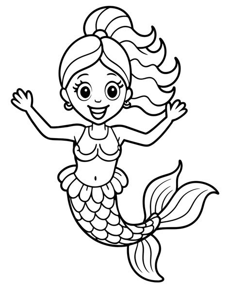 Cute Little Dancing Mermaid Vector Illustration Line Art Premium Ai