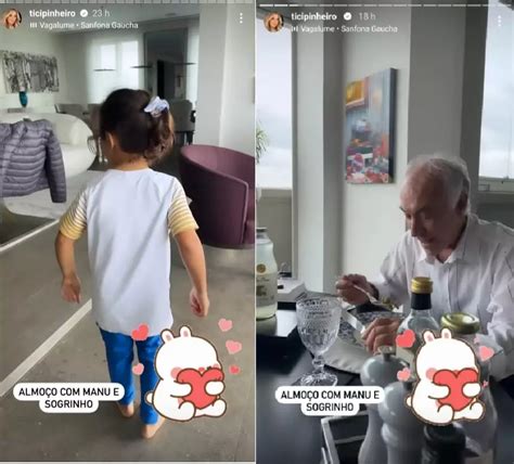 Tici surge com sua filha com César Tralli e seu sogro que lindos