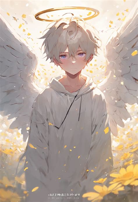 Anime Boy With Angel Wings And Halo In A Field Of Leaves Seaart Ai