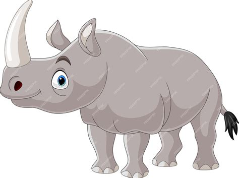 Rinoceronte De Dibujos Animados Sobre Fondo Blanco Vector Premium