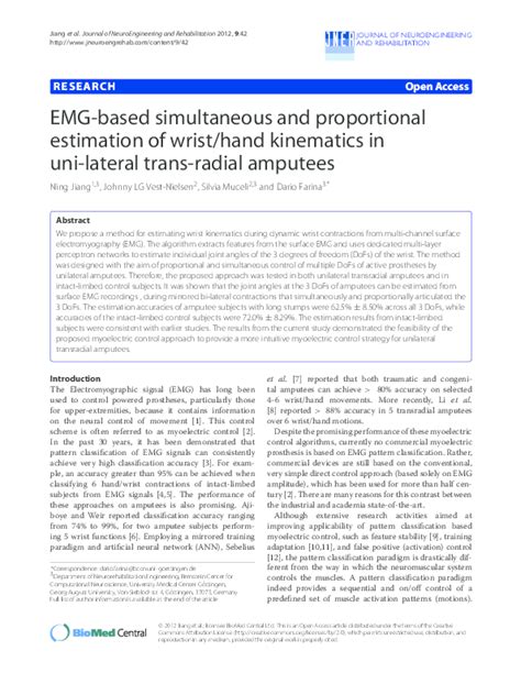Pdf Emg Based Simultaneous And Proportional Estimation Of Wrist