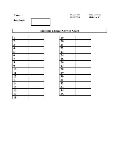 Name Section Multiple Choice Answer Sheet 1 19 Faculty Web