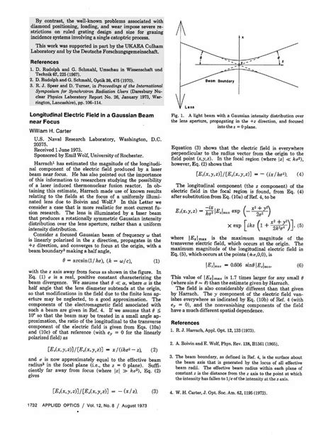 Pdf Longitudinal Electric Field In A Gaussian Beam Near Focus