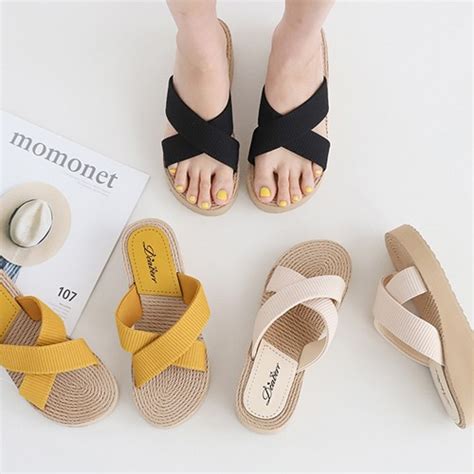 S540 깔끔한 데일리 가벼운 엑스 웨지힐 청키 심플 무지 여름 키높이 신발 직장인 사무실 실내화 미들힐 통굽 뮬 슬리퍼 55cm