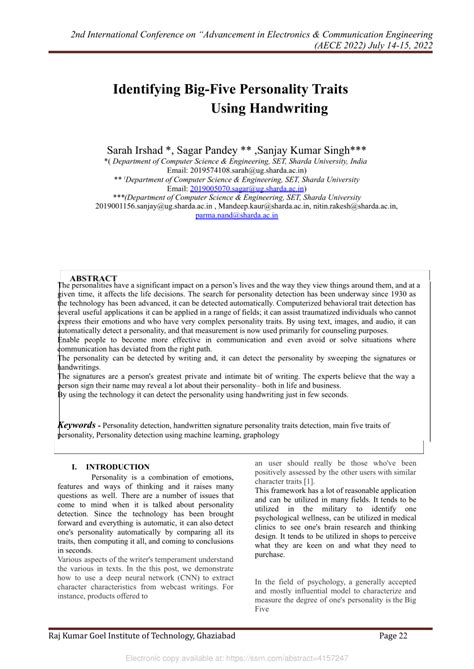 Pdf Identifying Big Five Personality Traits Using Handwriting