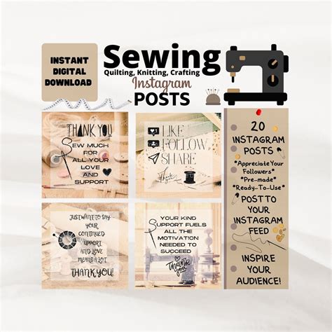 Sewing Captions Instagram Post Template Premade Digital Download Light