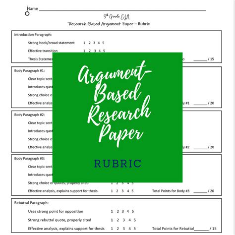 Research Based Argument Paper Rubric Rubrics Writing Services Research Paper Writing Service