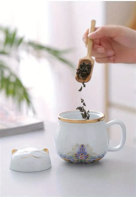 Cute Cat Ceramic Tea Cup Lid Filter Coffee Shop Temu