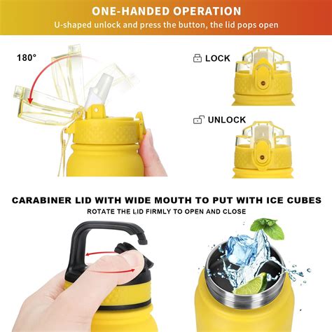 Buy Oz Uninsulated Single Walled Stainless Steel Water Bottle With Straw And Carabiner Lids