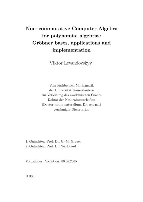 Pdf Non Commutative Computer Algebra For Polynomial Algebras Gröbner
