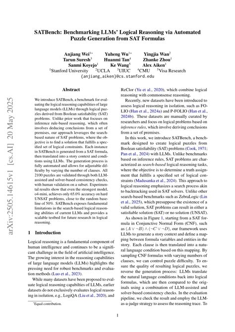 Pdf Satbench Benchmarking Llms Logical Reasoning Via Automated Puzzle Generation From Sat