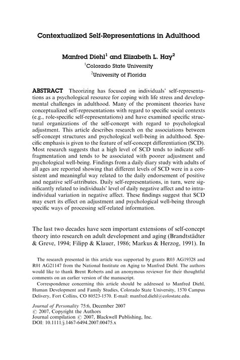 Pdf Contextualized Self Representations In Adulthood
