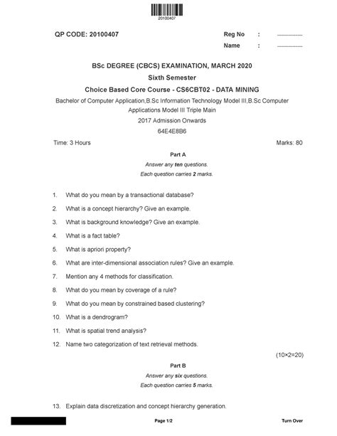 Bsc Bca Sem Data Mining Mar QP CODE Reg No