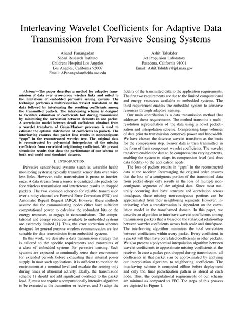 Pdf Interleaving Wavelet Coefficients For Adaptive Data Transmission From Pervasive Sensing