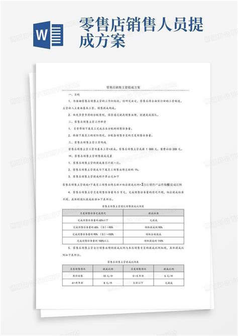 零售店销售人员提成方案Word模板下载 编号lxxbdwkd 熊猫办公