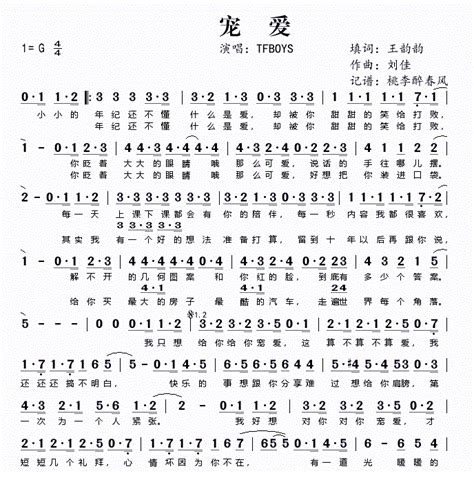 宠爱 TFBOYS 歌谱 简谱