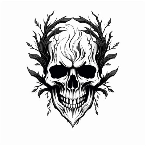 Premium Vector A Skull With A Crown Of Vines And A Skull