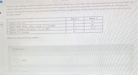 Solved A District Sales Manager Wishes To Determine Whether