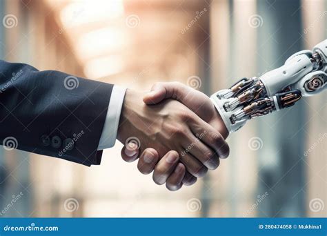 A Handshake Between A Robot And A Human Generative Ai Technology Stock