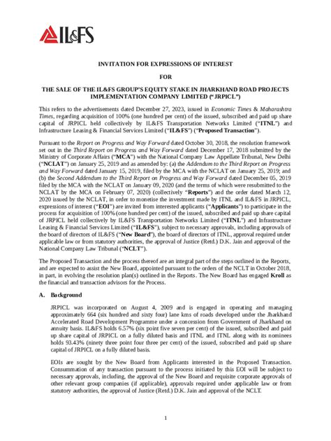 IL FS Transportation Networks Limited PDF Doc Template PdfFiller