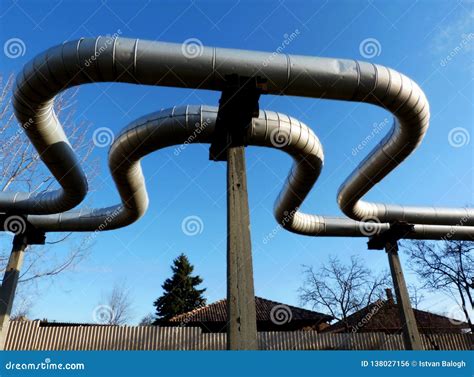 Overhead Pipeline Of District Heating With Expansion Loop Stock Photo