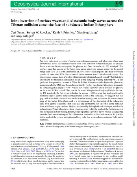 Pdf Joint Inversion Of Surface Waves And Teleseismic Body Waves Across The Tibetan Collision
