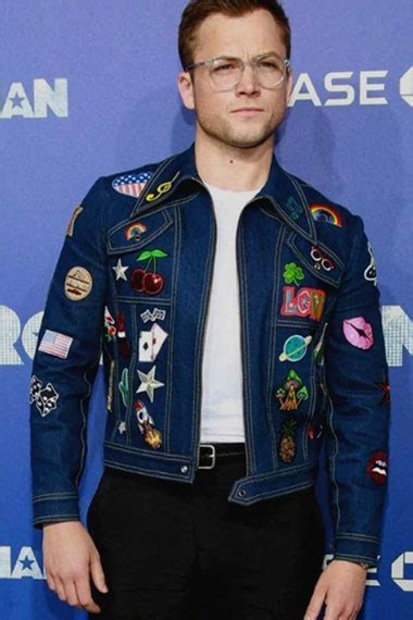 Taron Egerton Rocketman Elton John Blue Denim Patches Jacket