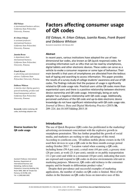 Pdf Factors Affecting Consumer Usage Of Qr Codes