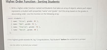 Solved Higher Order Function - ﻿Sorting StudentsWrite a | Chegg.com