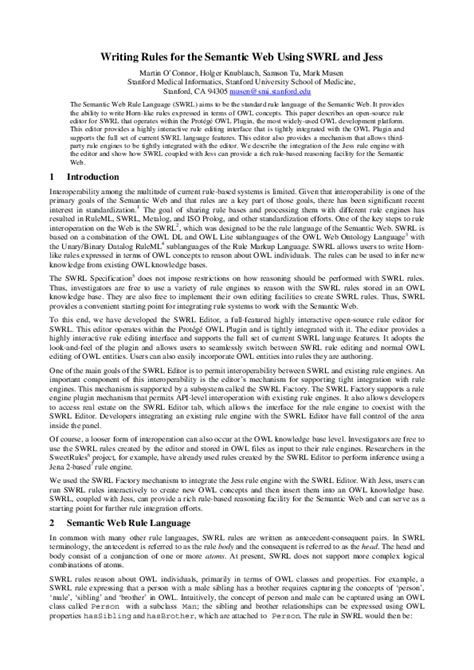 Pdf Writing Rules For The Semantic Web Using Swrl And Jess