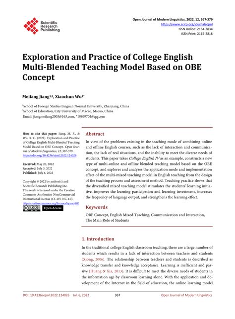 Pdf Exploration And Practice Of College English Multi Blended Teaching Model Based On Obe Concept