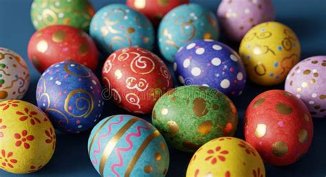 Colorful Decorated Easter Eggs On Blue Background Stock Illustration Illustration Of
