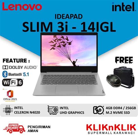 Jual LAPTOP LENOVO IDEAPAD SLIM 3 14IGL N4020 4GB 256GB SSD 14 WINDOWS