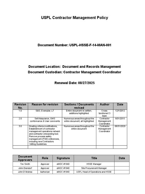 Contractor Management Policy Pdf General Contractor Employment
