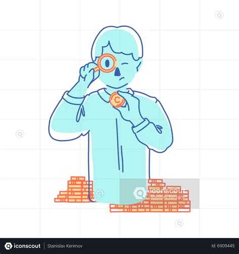 Best Man Analyzes A Coin With A Magnifying Glass Illustration Download
