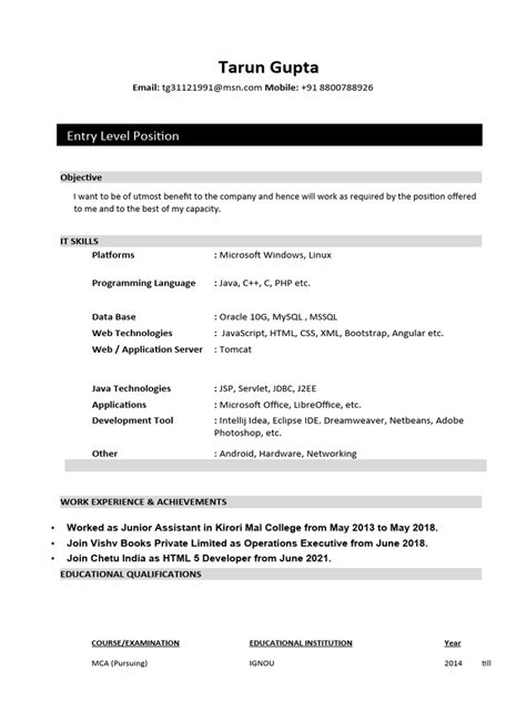 Resume Tarun Gupta Pdf Software Development Computing Platforms