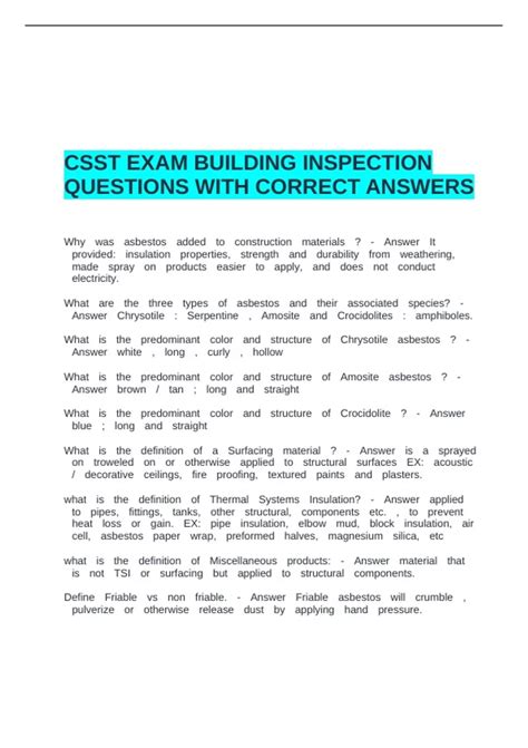 Csst Exam Building Inspection Questions With Correct Answers Csst Stuvia Us
