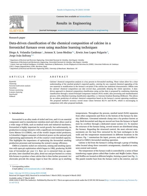 PDF Data Driven Classification Of The Chemical Composition Of Calcine