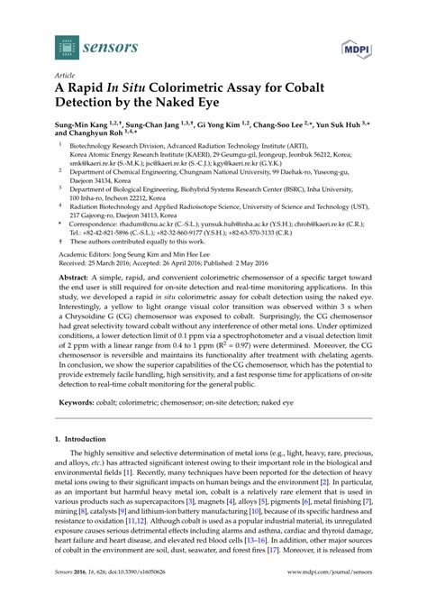 PDF A Rapid In Situ Colorimetric Assay For Cobalt Detection By The
