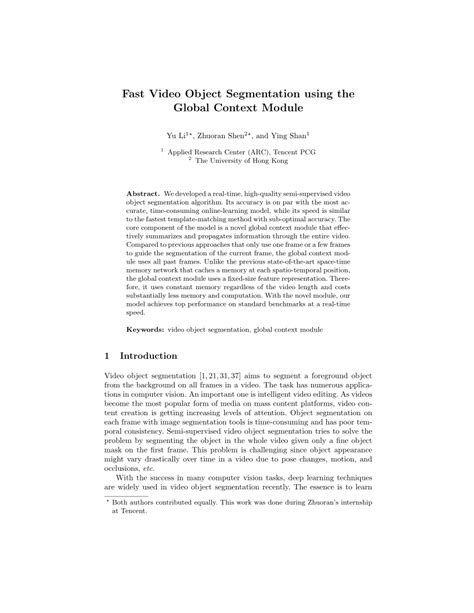 pdf fast video object segmentation using the global context module
