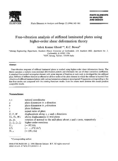 Pdf Free Vibration Analysis Of Stiffened Laminated Plates Using