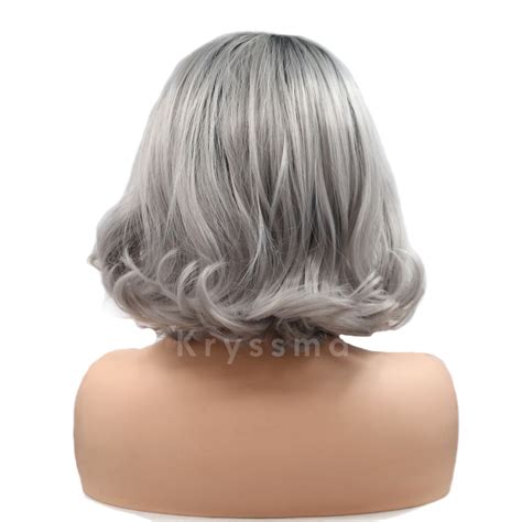 Ombre Silver Wavy Bob Synthetic Lace Front Wigs Georgina Kryssma