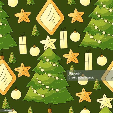 새해 별 크리스마스 트리와 원활한 벡터 패턴 손으로 그리는 스타일의 패턴 12월에 대한 스톡 벡터 아트 및 기타 이미지 12