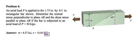 solved problem 4 an axial load p is applied to the 1 75 in by 0 5 in