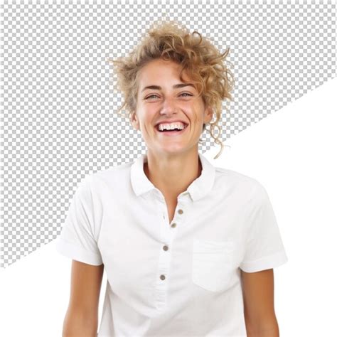 A Woman Smiles With A White Shirt That Says Quot Shes Smiling Quot