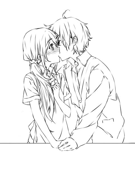 Anime Couples Kissing Coloring Pages