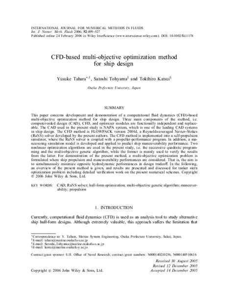 Pdf Cfd Based Multi Objective Optimization Method For Ship Design