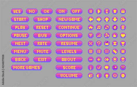 Pixel Art Bright Buttons Decorative Gui Elements Векторный объект Stock Adobe Stock
